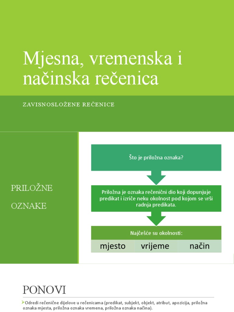 Mjesna, Vremenska I Nacinska Recenica | PDF