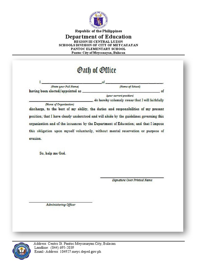 OATH OF OFFICE For SELG Officers | PDF