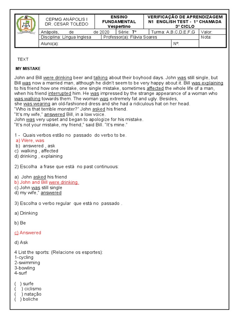 English Test: 7th Grade Assessment | PDF