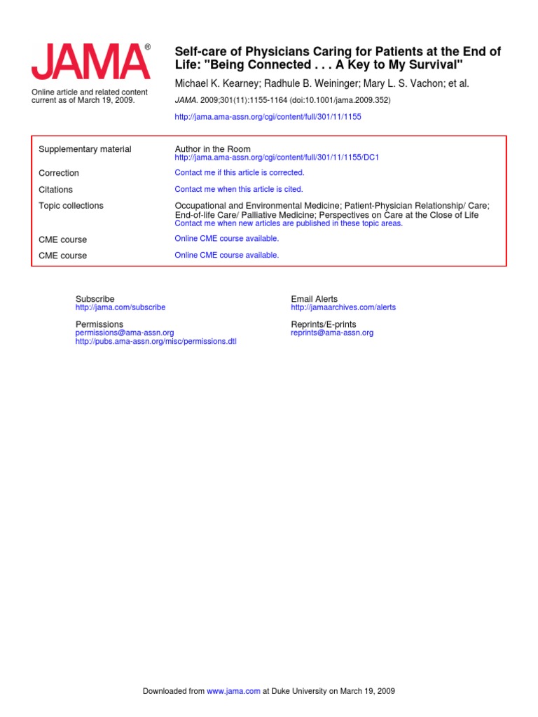 KEARNEY, Michael Et. Al. - Self-Care of Physicians | PDF | Occupational ...