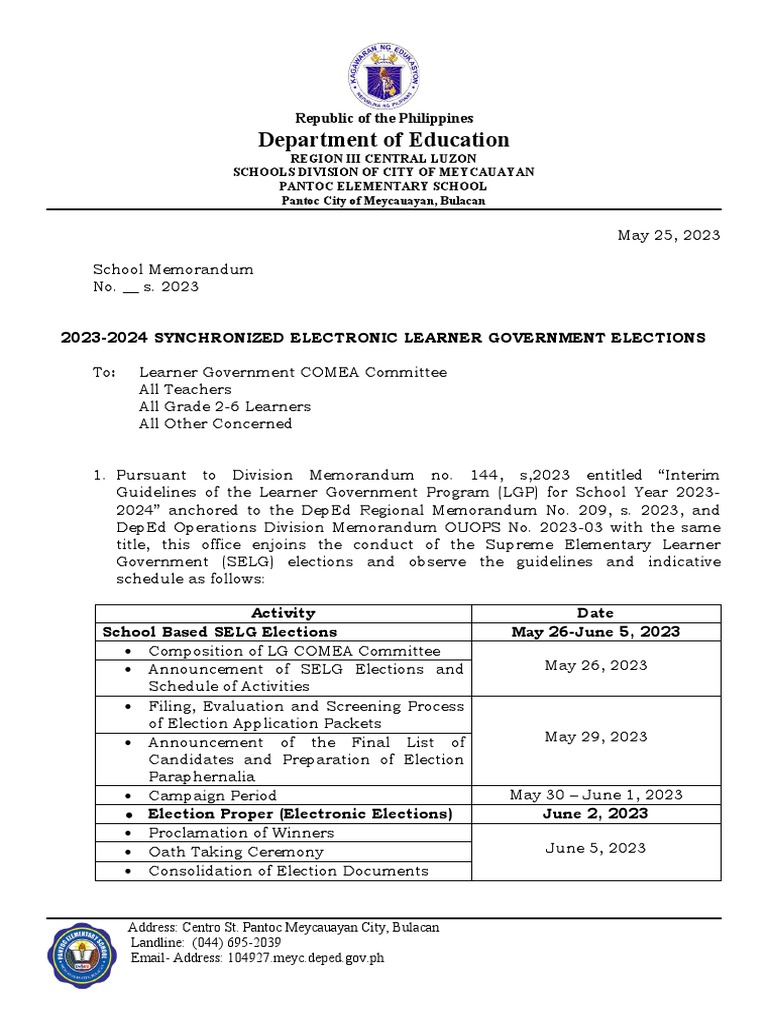 2023 Elections School Memo | PDF
