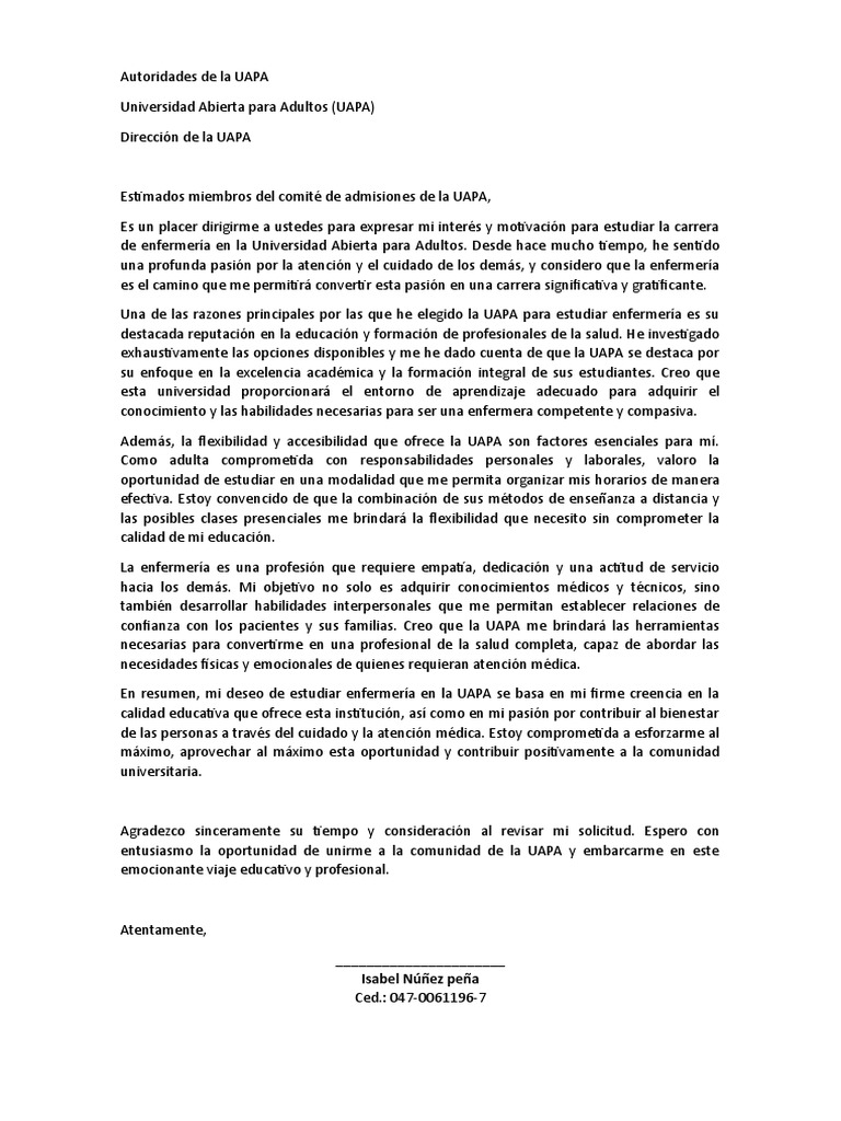 Autoridades de La UAPA Carta Isabel Nuñez | PDF | Enfermería ...