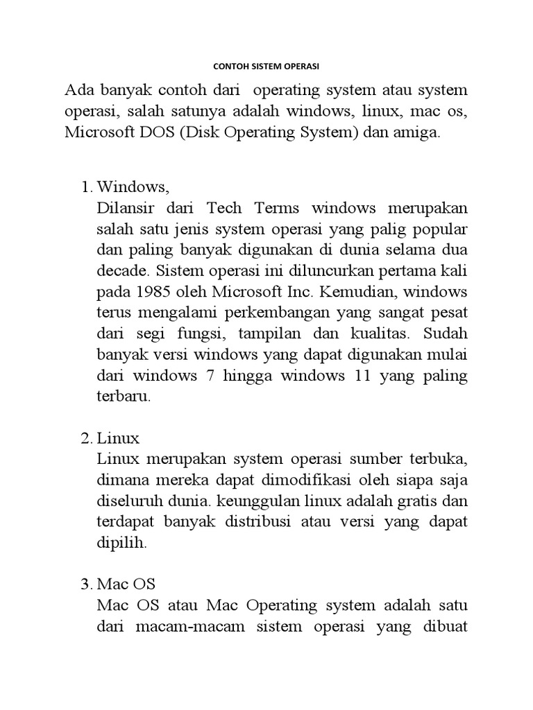 Contoh Sistem Operasi Populer | PDF