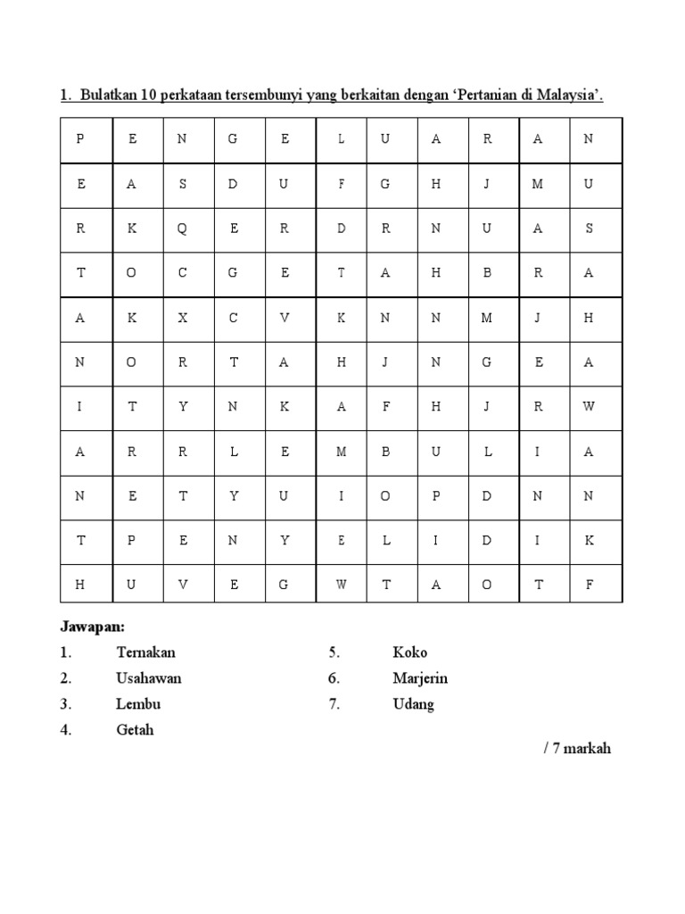 Bulatkan 10 Perkataan Tersembunyi Yang Berkaitan Dengan | PDF