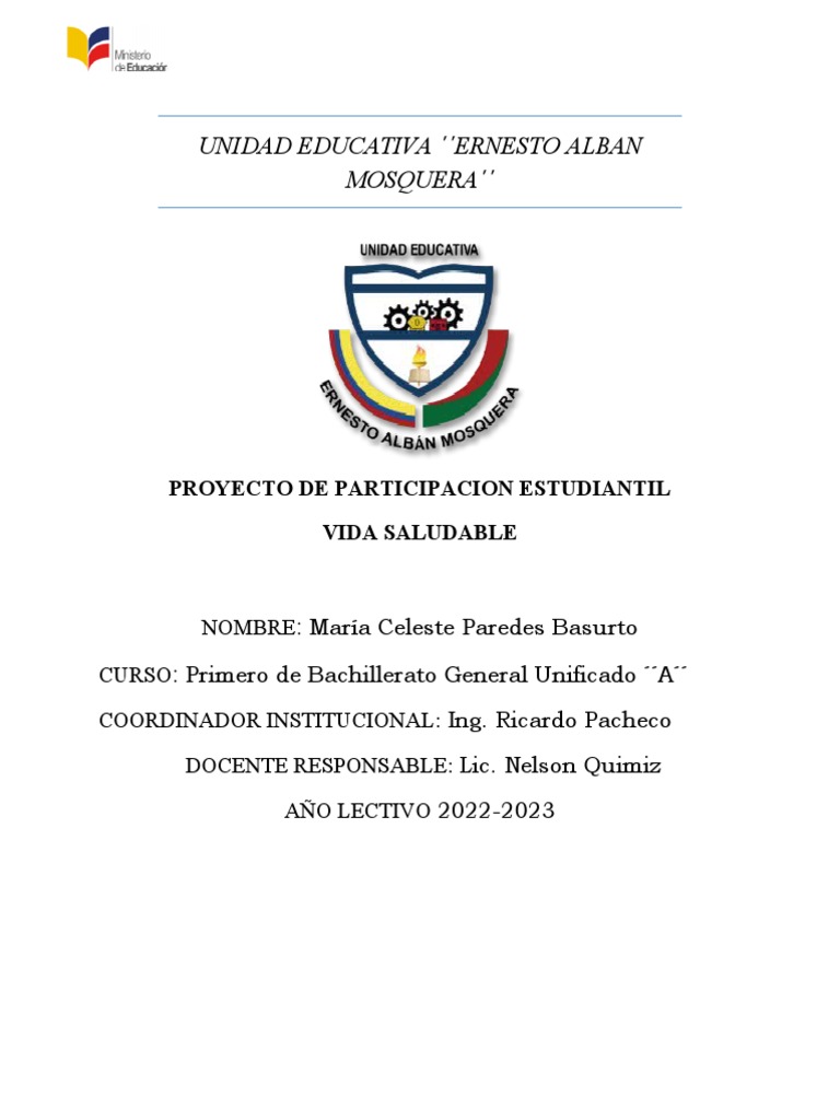 Proyecto Escolar: Vida Saludable | PDF