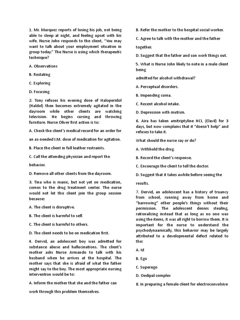 NP5 Sample Questions | PDF | Panic Attack | Anxiety