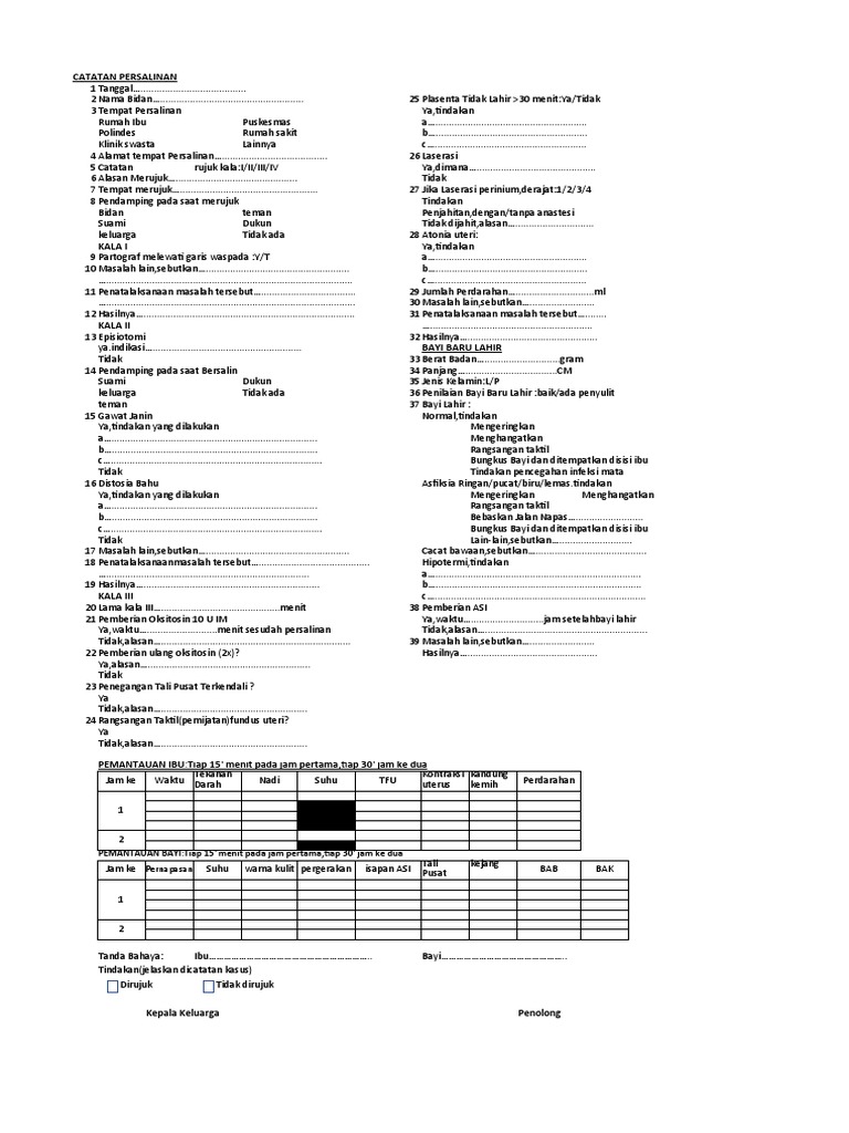 Bagian Belakang Partograf-1 | PDF