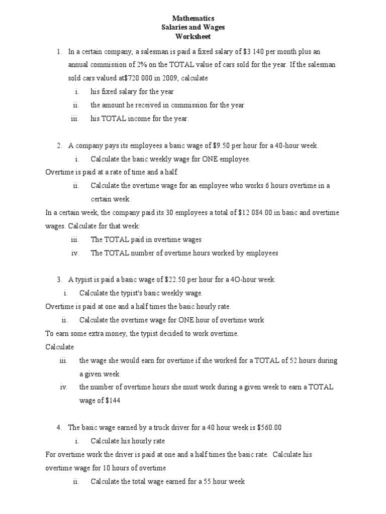 Salaries and Wages - Worksheet | PDF