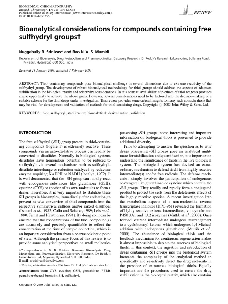 Bioanalytical Considerations For Compounds Containing Free Sulfhydryl ...