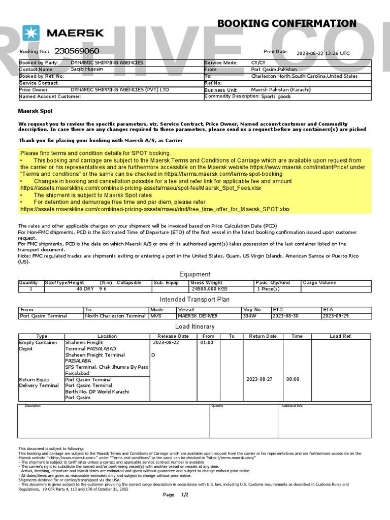 BookingConfirmation | PDF | Cargo | Freight Transport