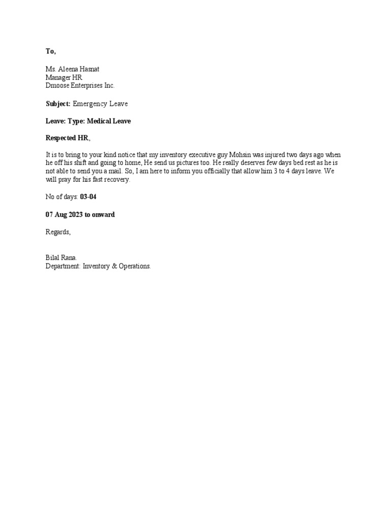 Medical Leave Request for Employee | PDF
