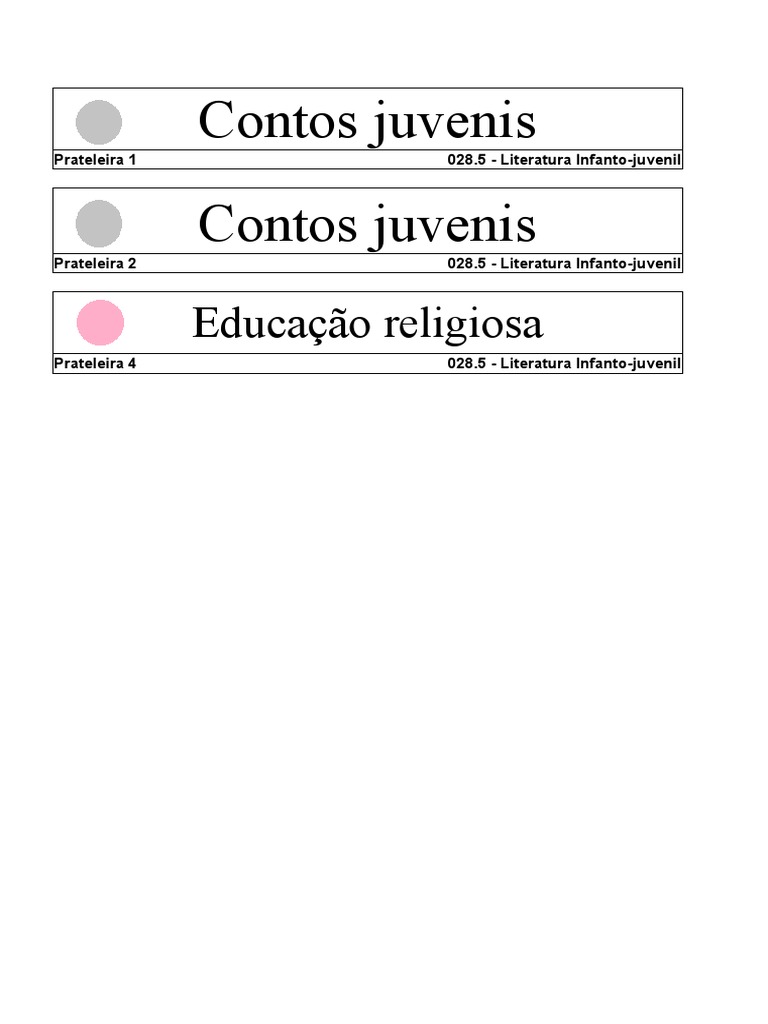 Etiquetas para Prateleiras Infanto-juvenis | PDF | Bem-estar