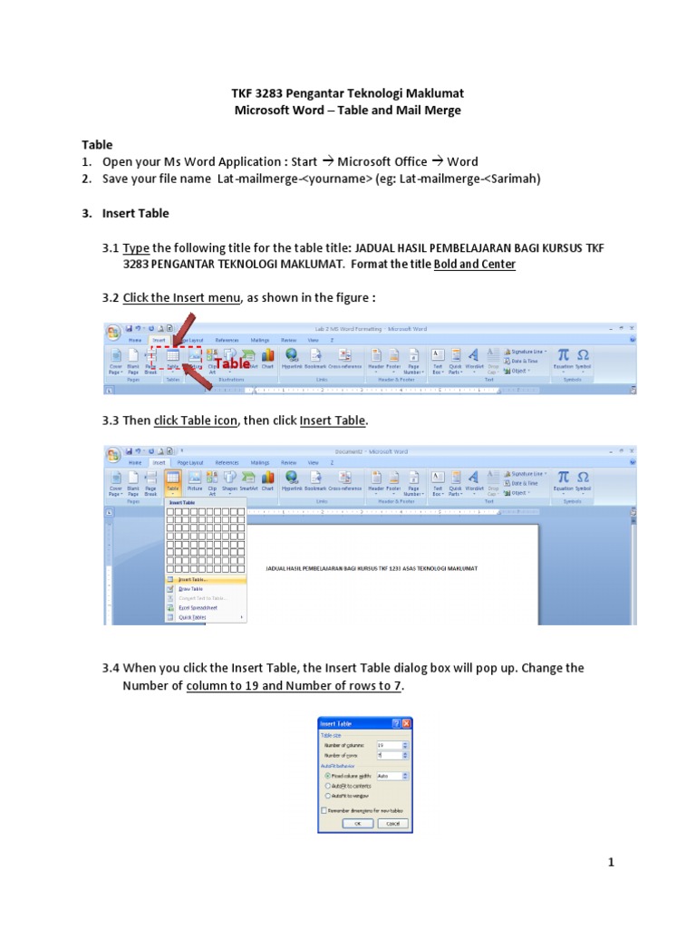 Nota Ms Word Table and Mail Merge | PDF | Software Engineering | System Software