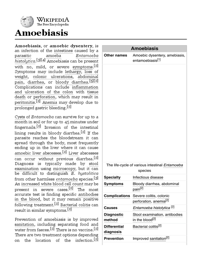 Amoebiasis - Wikipedia | PDF | Gastroenterology | Medical Specialties