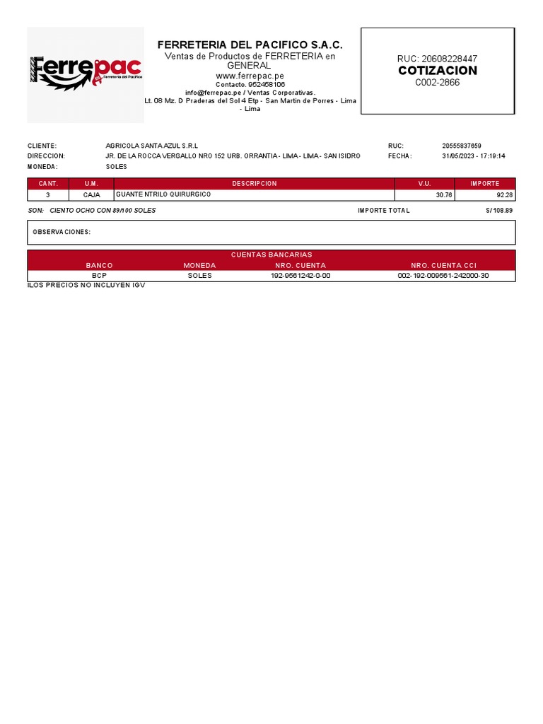 Cotizacion C002 2866 20230531 | PDF