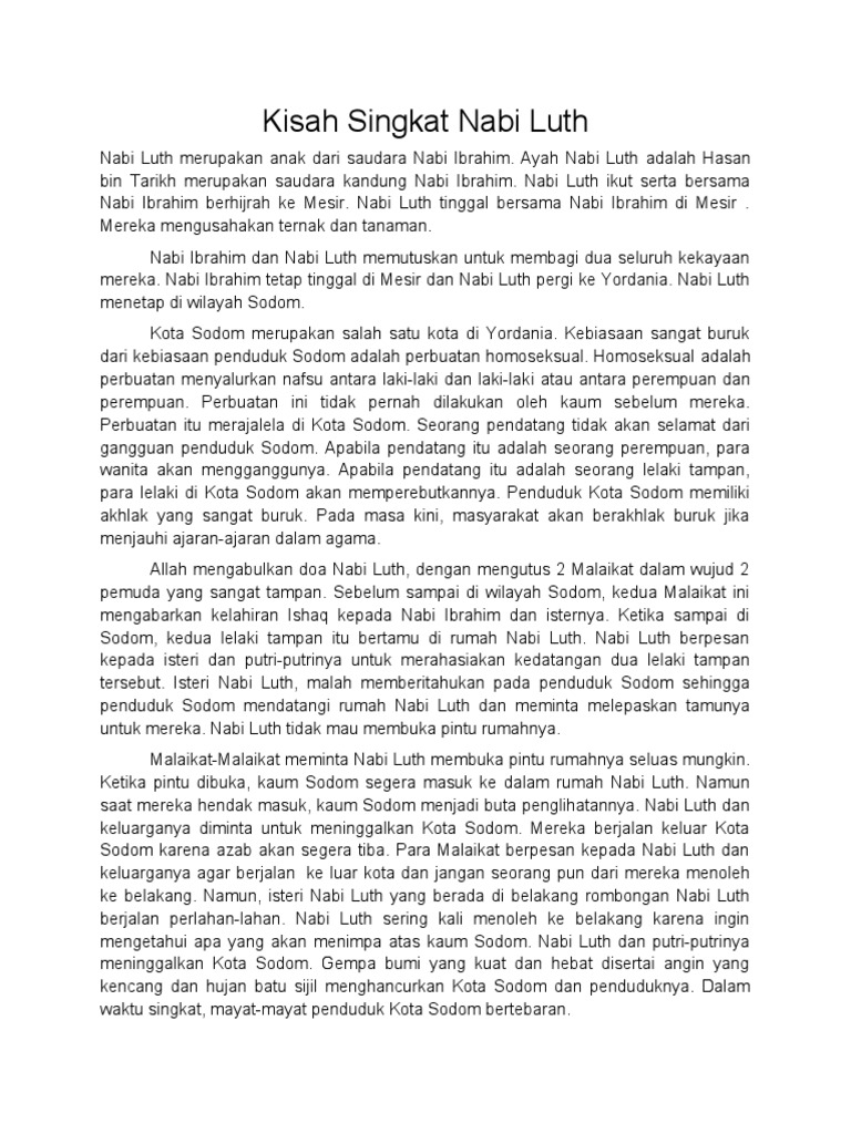 Kisah Nabi Luth Musa Adam Ibrahim | PDF
