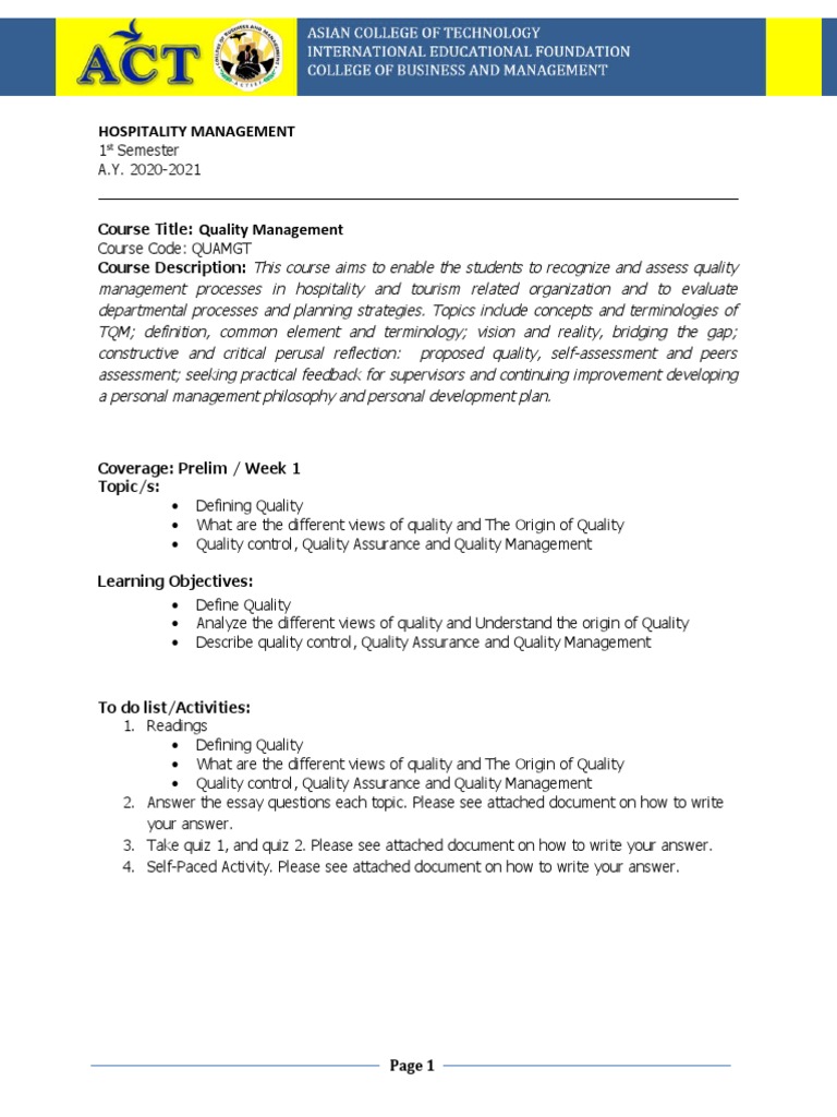 w1 Quamgt Module Updated | PDF | Quality Assurance | Business