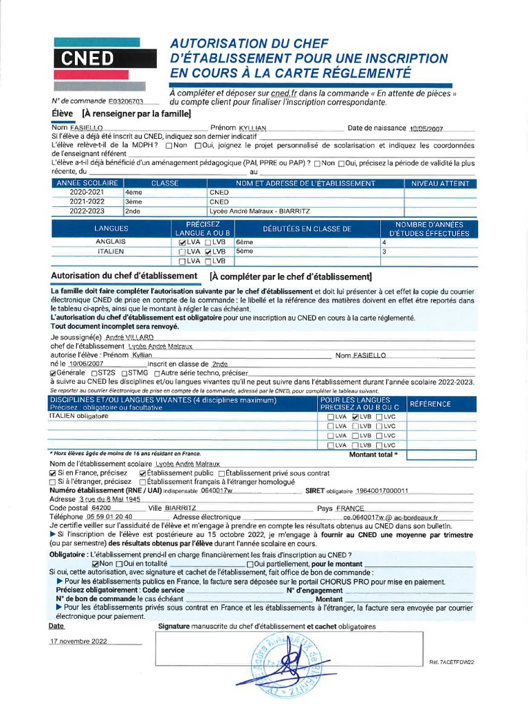 Autorisation CNED FASILLO Kyllian | PDF