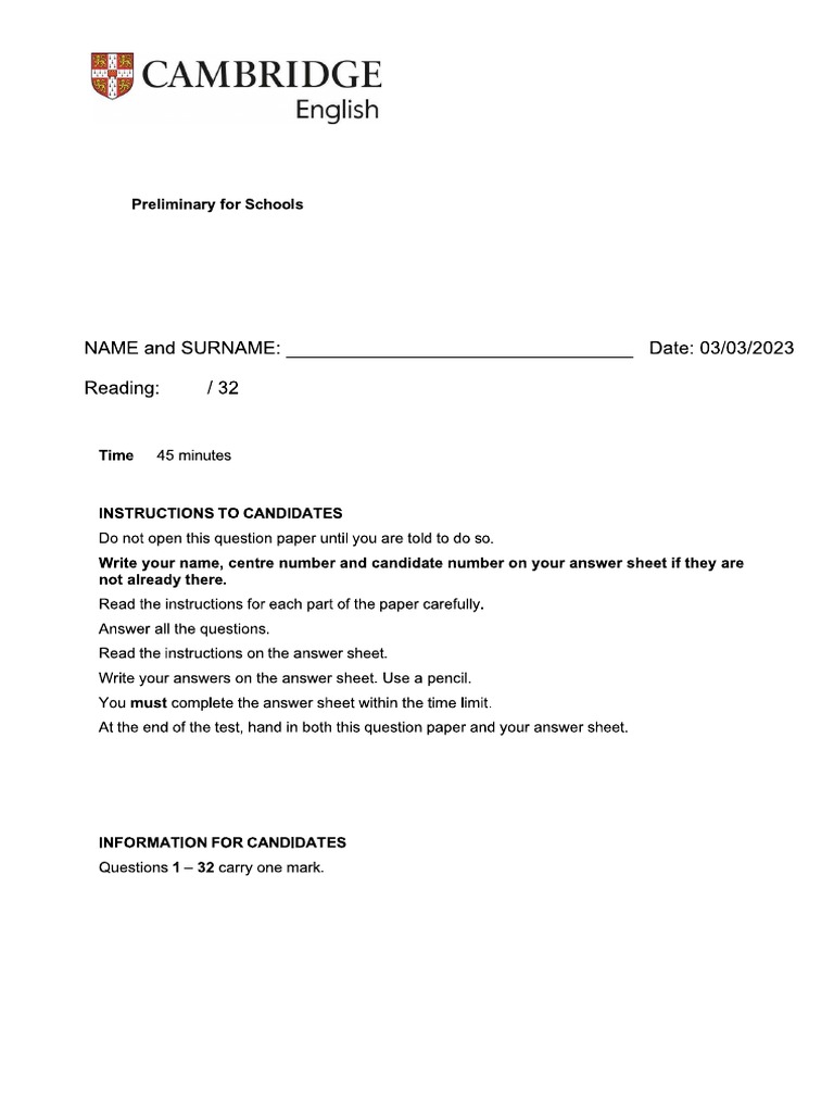 Reading Test B1 3 Pdf