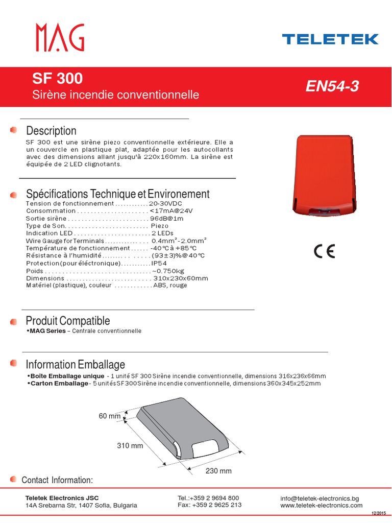 Sirène incendie SF 300 EN54-3 | PDF | Ordinateurs
