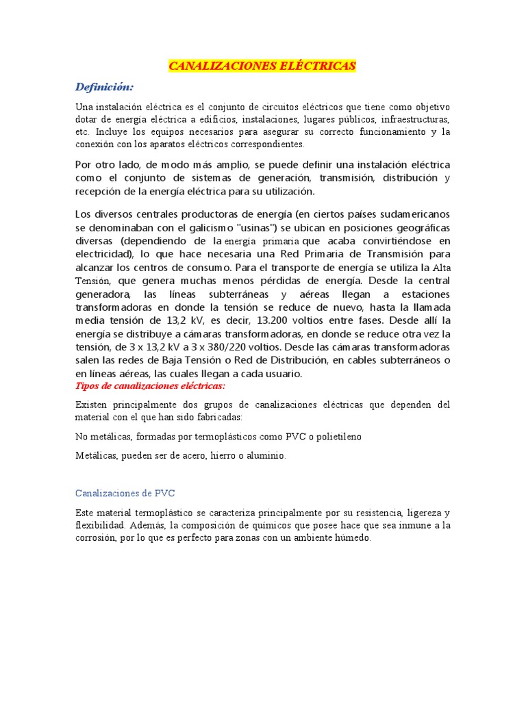 Canalizaciones Electricas | PDF | Bienes manufacturados | Ingeniería