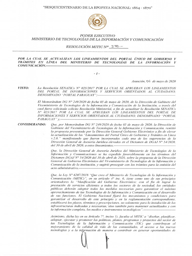 Resolucion Mitic N 218-2020 | PDF