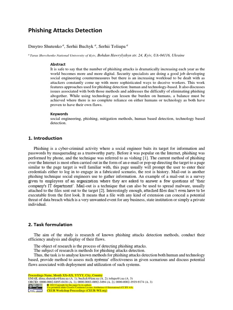 Paper Shutenko Buchik Phishing Attacks Detection CEUR V3.1 | PDF | Phishing | Social Engineering ...