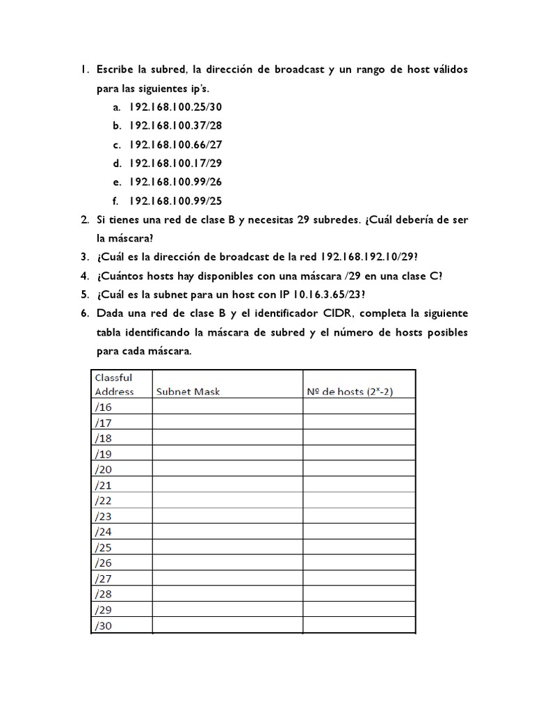 Ejercicios Subredes y VLSM | PDF | Dirección IP | Protocolos de red