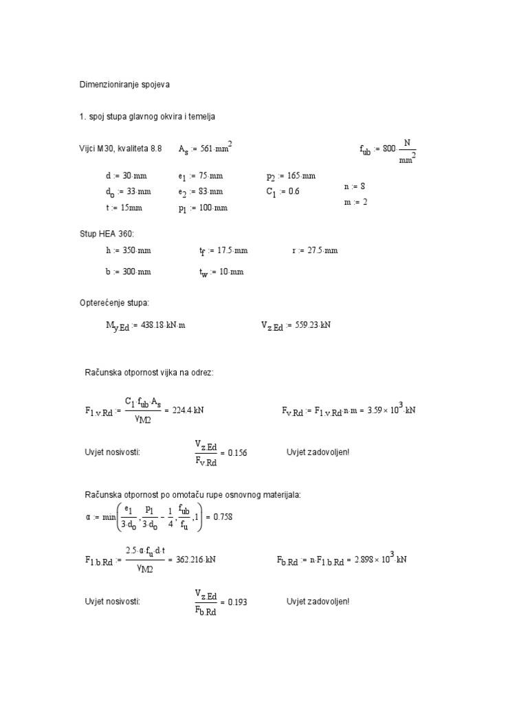 Proračun Spoja Stup - Temelj 2 | PDF