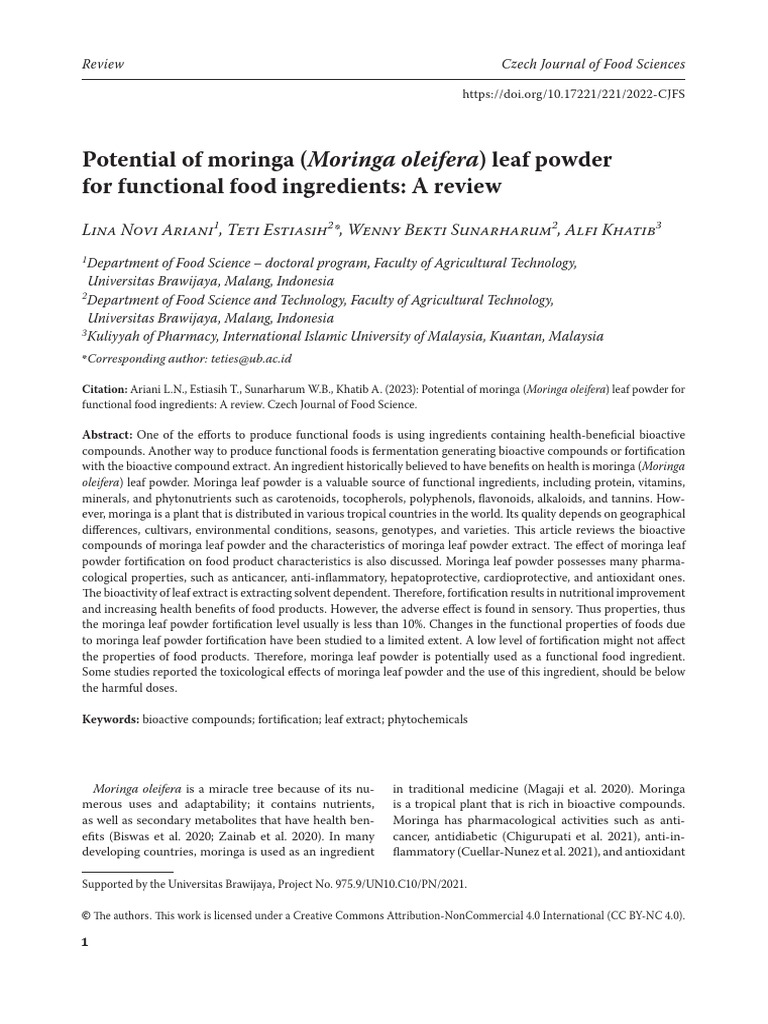 Potential of Moringa Moringa Oleifera Leaf Powder | PDF | Wellness | Science & Mathematics