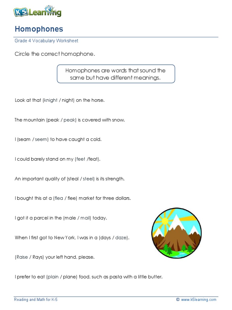 Grade 4 Homophones Worksheet | PDF | Language Arts & Discipline