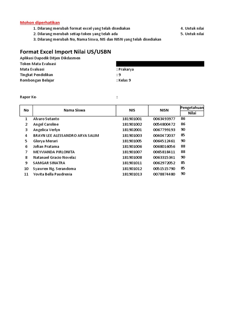 Format Nilai Us Usbn 20202 Kelas - 9 Prakarya | PDF