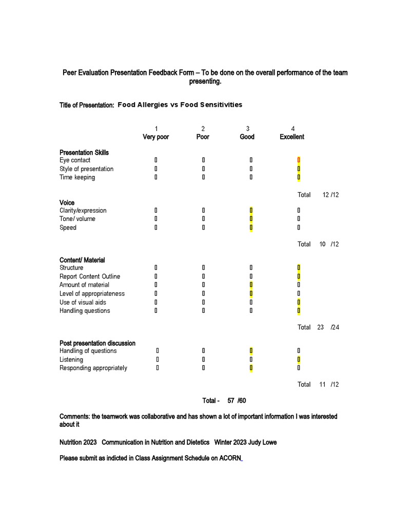 Small Group Presentation Feedback Form | PDF