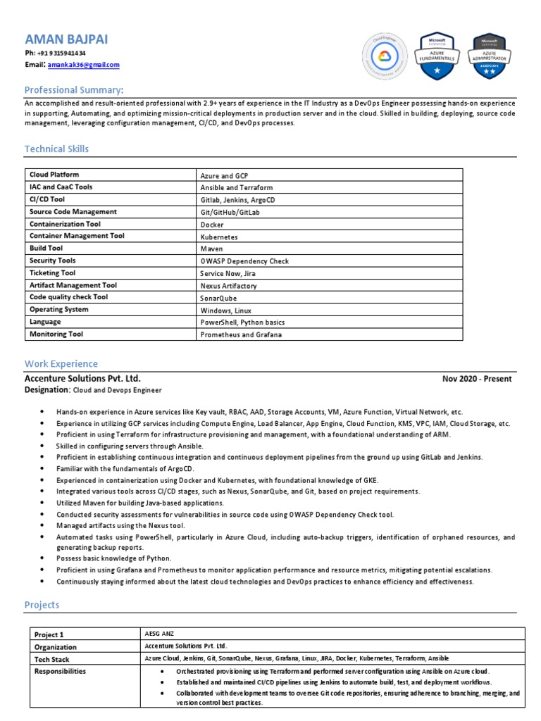 Resume Aman Bajpai | PDF | Cloud Computing | Microsoft Azure