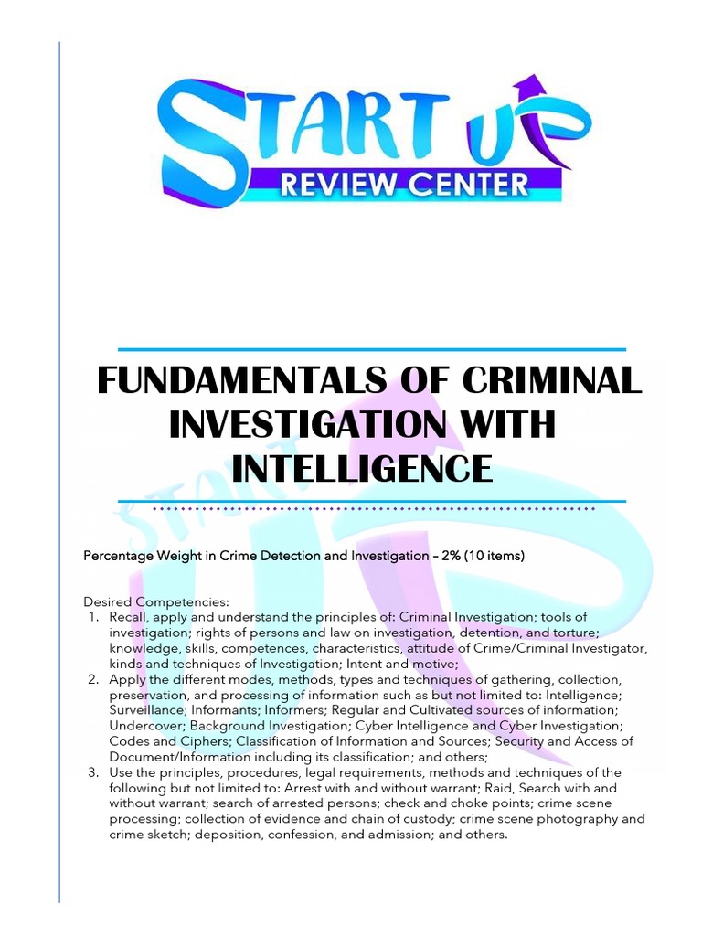 CDI 1 Fundamentals of Criminal Investigation With Intelligence 1 | PDF | Crime Scene ...