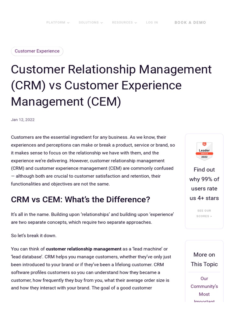 Customer Relationship Management (CRM) Vs Customer Experience ...