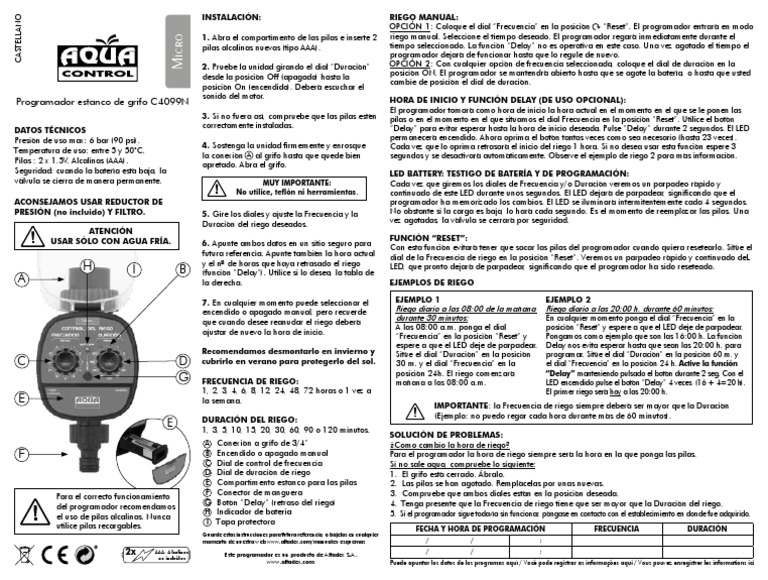 Programador de Riego C4099NO-Instrucciones | PDF | Diodo emisor de luz
