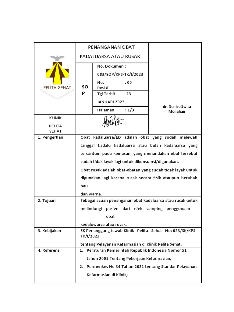 SOP Penanganan Obat Kedaluwarsa Atau Rusak | PDF