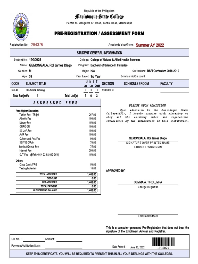 OJT Pre Registration MSC | PDF