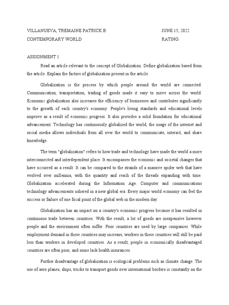 Globalization Assignment1 | PDF | Globalization | Climate Change