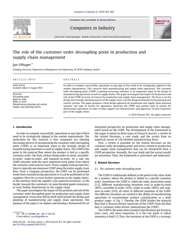 Olhager Role of CODP in Production and SCM | PDF | Supply Chain ...
