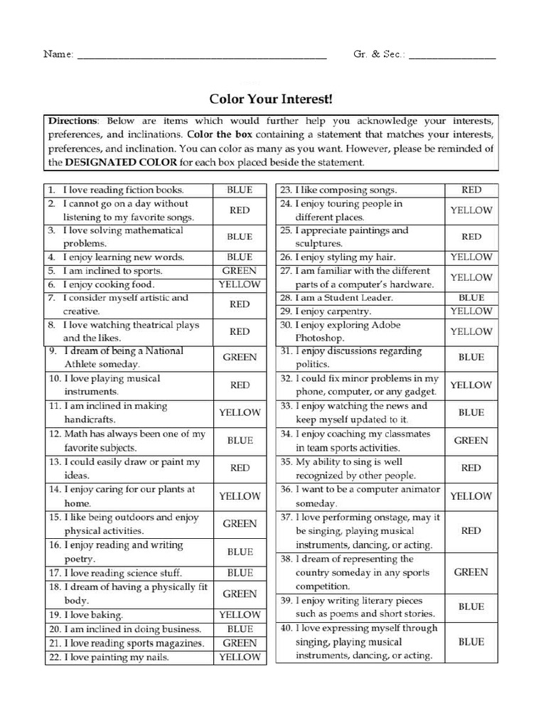 Appendix A-Color Your Interest | PDF