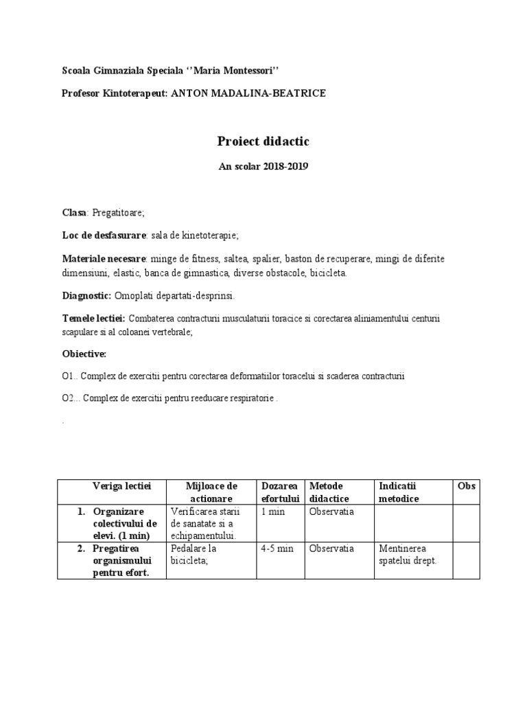 Proiect Didactic Torace Infundat | PDF