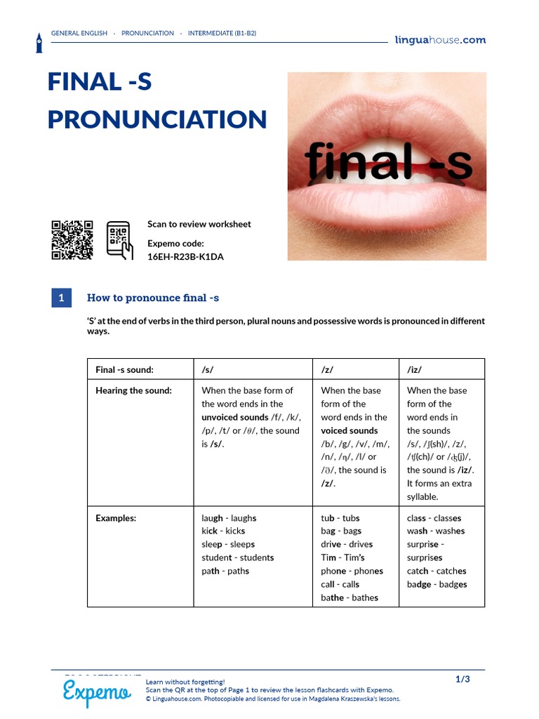 Final S Pronunciation British English Teacher Ver2 | PDF | English ...