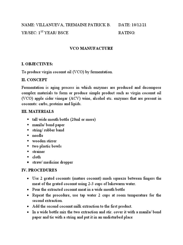 Lab Report Vco | Download Free PDF | Coconut Oil | Coconut