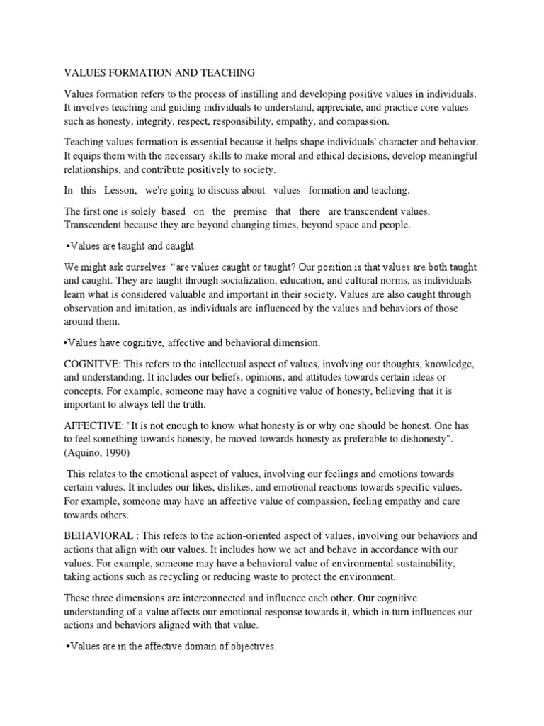 Values Formation and Teaching | PDF | Teachers | Affect (Psychology)