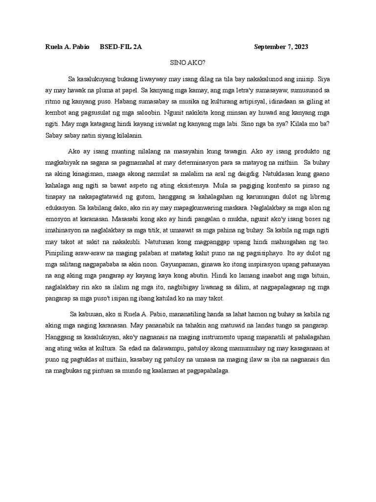 Sino Ako Sanaysay Pdf