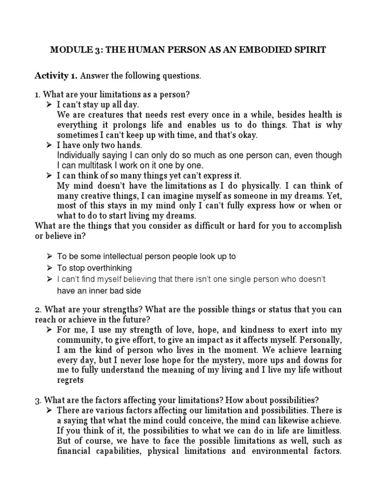 Module 3 The Human Person As An Embodied Spirit | PDF | Life | Mind
