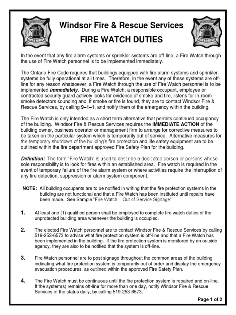 Fire Watch Duties | PDF | Fire Safety | Fire Sprinkler System