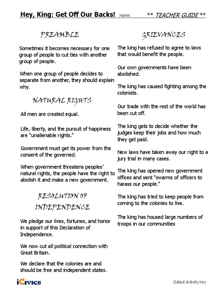 Teacher Guide: Hey King Worksheet Answers | PDF | Politics | Law